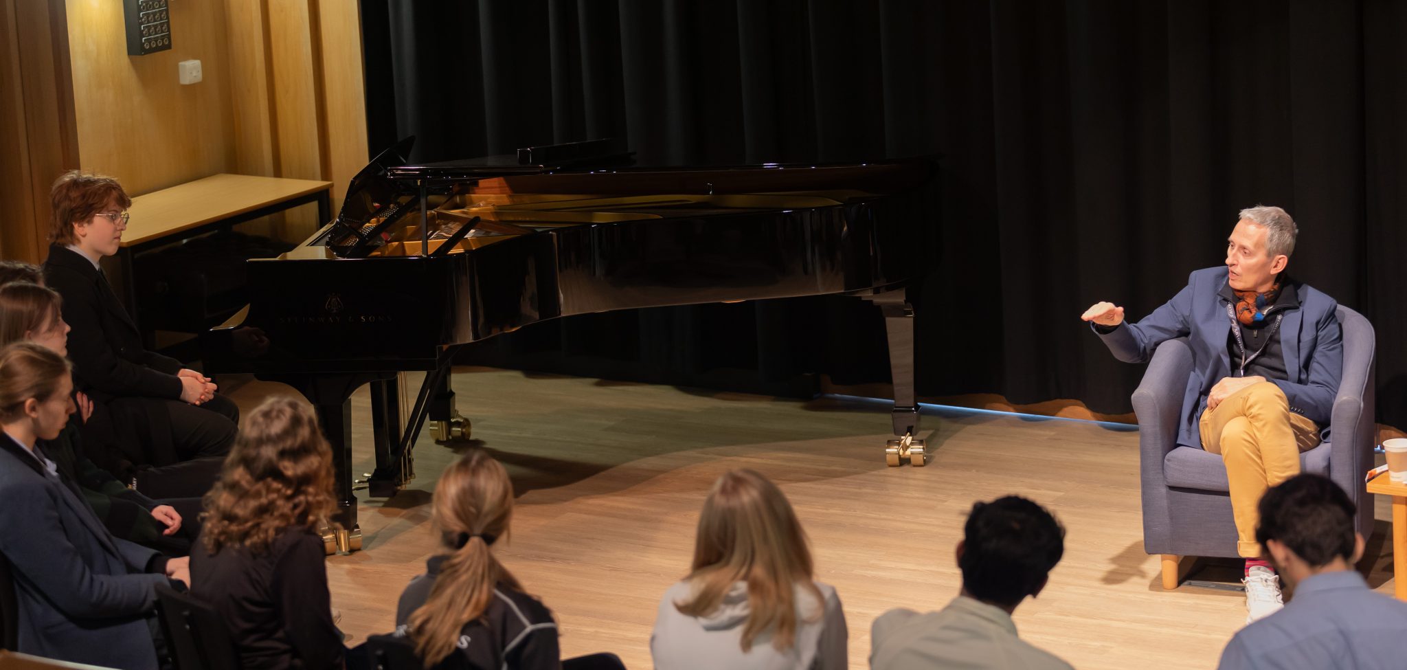 OG George Stiles gave a special presentation to pupils on his career in ...
